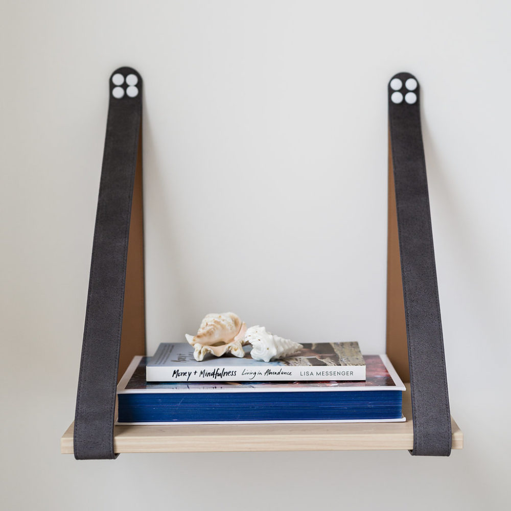 Grey Leather Strap Side Table Unique Suede Leather Strap Shelf