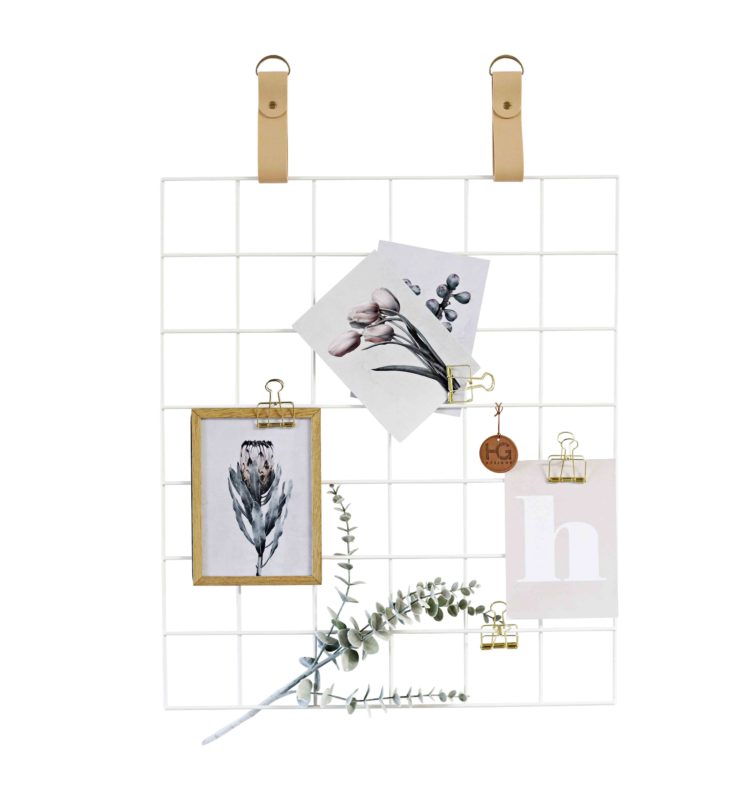 White Grid Mood Board // Biscuit Suede Straps - H&G Designs