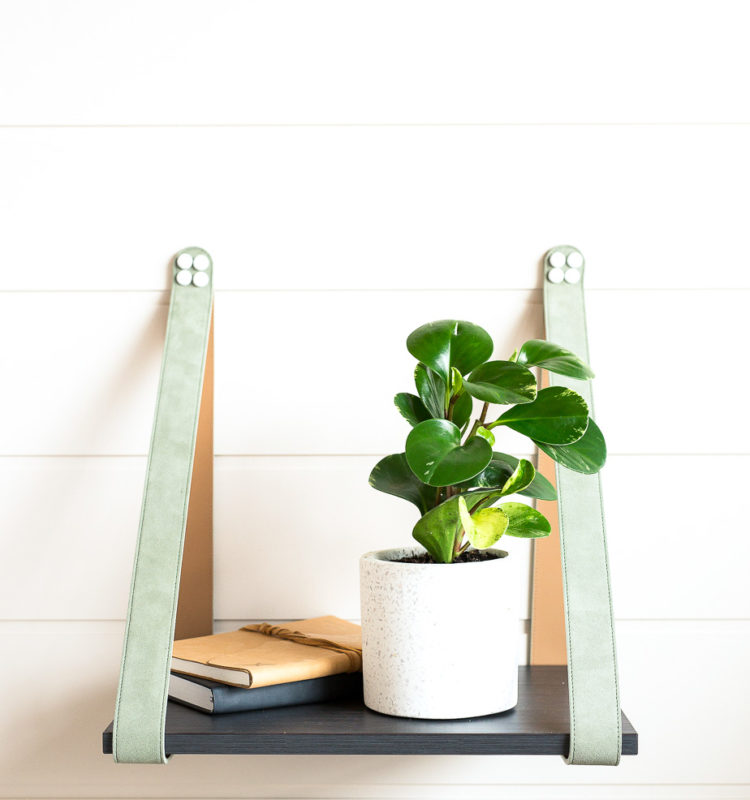 Nude Leather Strap Sidetable // Charcoal - H&G Designs